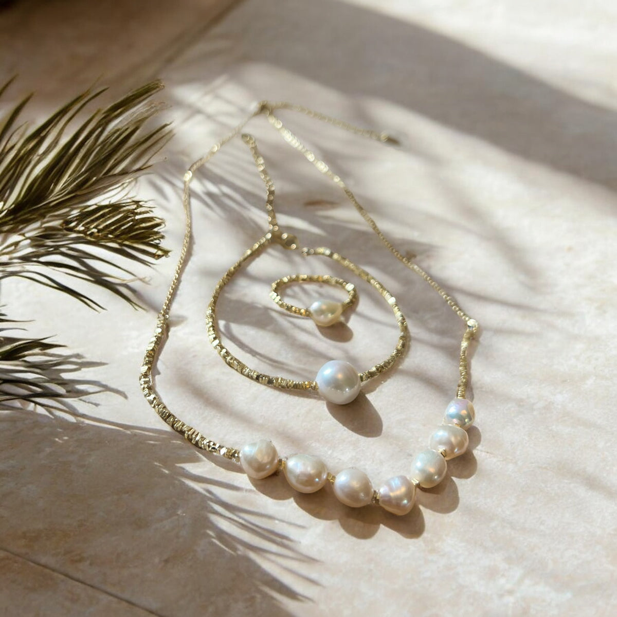 Miranda Gold plated Silver and Pearl set – High Tide